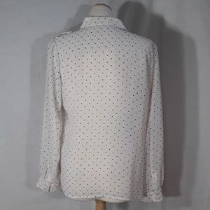 Halogen | Tops | Halogen White Blouse With Navy Blue Polka Dots | Poshmark